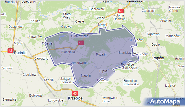 Gmina Lipie, powiat kłobucki, województwo śląskie na mapie Targeo