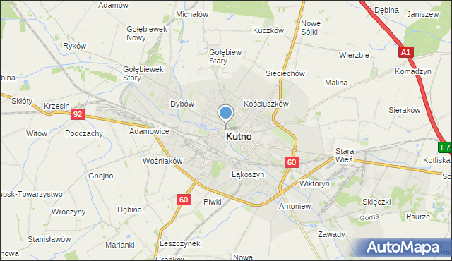 Mapa Kutno, Kutno na mapie Targeo